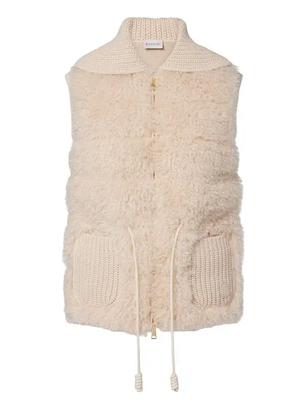 Moncler Shearling And Cashmere Down Vest - Beige