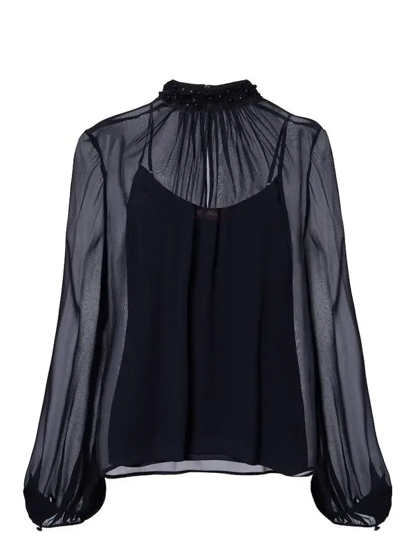 Max Mara Embellished Sheer Blouse - Blue