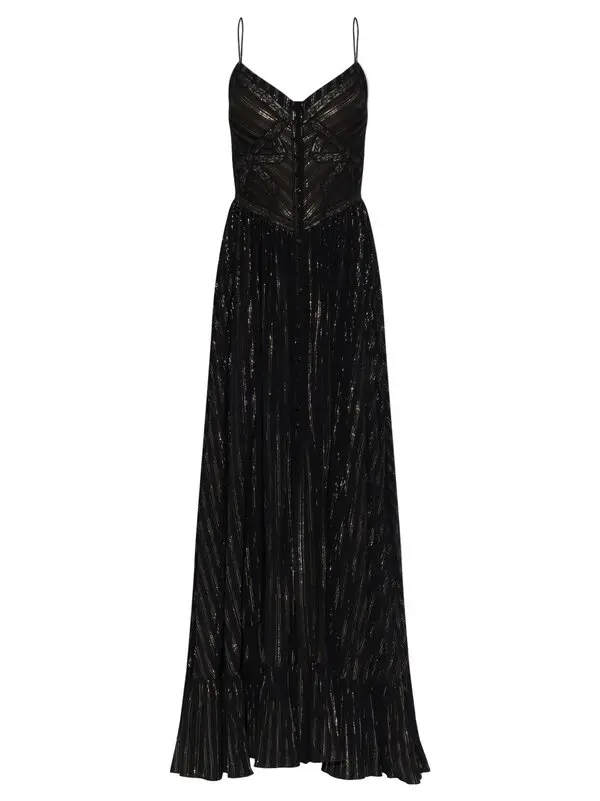SELF-PORTRAIT Pleated Maxi Dress With Lurex Thread - Black