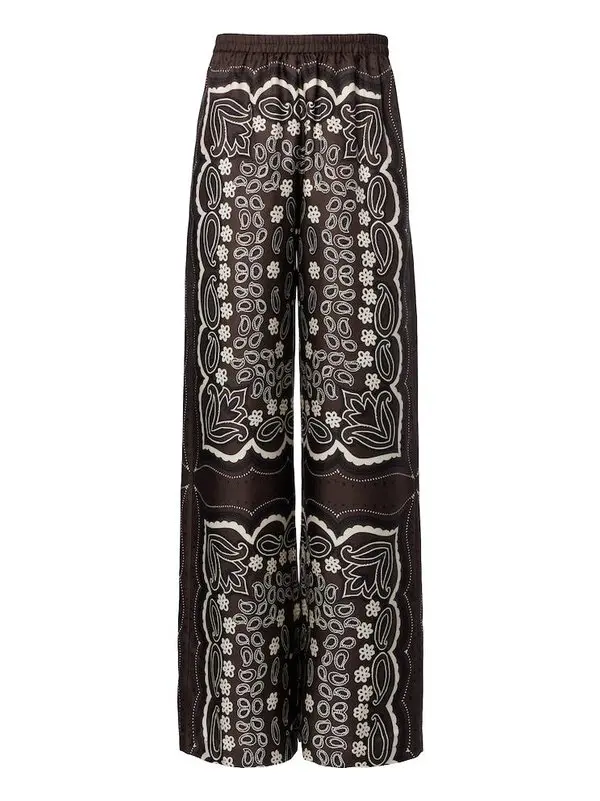 NILI LOTAN Morgan Printed Silk Twill Wide-leg Pants - Brown