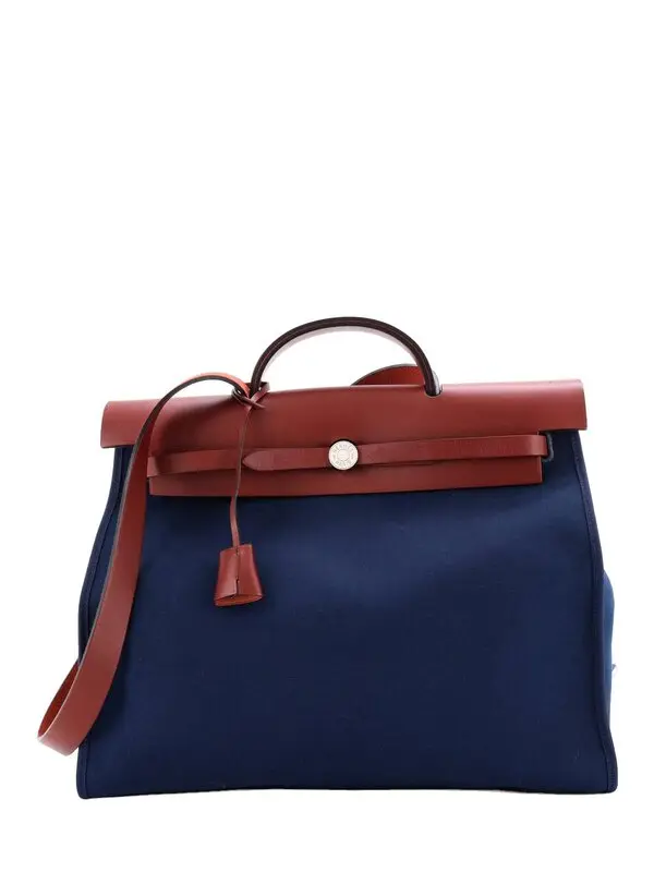 Hermès Herbag Zip Leather And Toile 39 - Blue