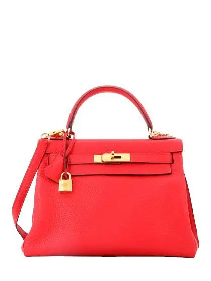 Hermès Kelly Handbag Clemence With Gold Hardware 28 - Red