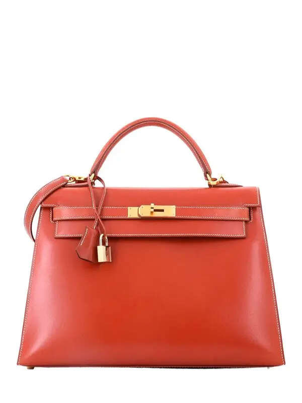Hermès Kelly Handbag Orange Box Calf With Gold Hardware 32 - Red
