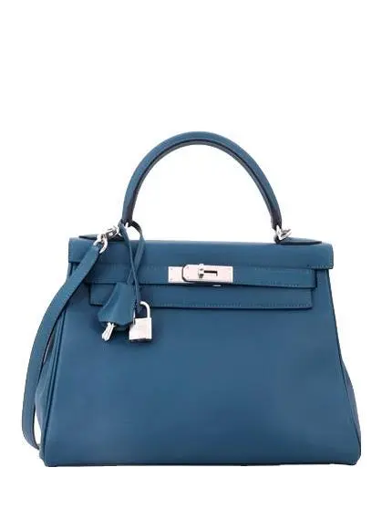 Hermès Kelly Handbag Blue Epsom With Palladium Hardware 28 - Colvert
