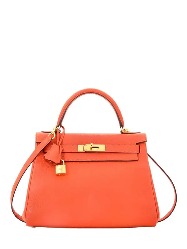 Hermès Kelly Handbag Orange Clemence With Gold Hardware 28 - Feu