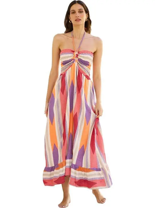 YUMI Block Print Halterneck Maxi Dress - Multi