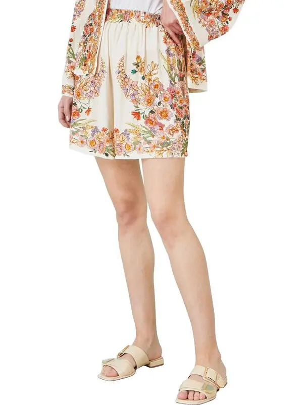 YUMI Viscose Floral Border Shorts - Ivory