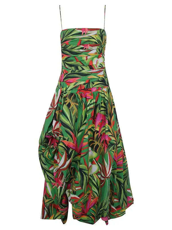 Farm Rio Cotton Maxi Dress With Tropical Floral Print - Yellow