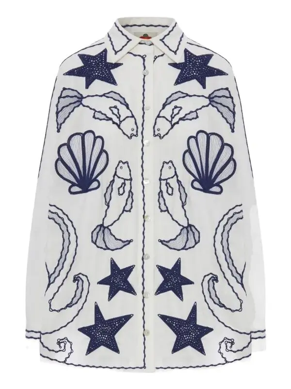 Farm Rio Embroidered Fish And Star Shirt - White
