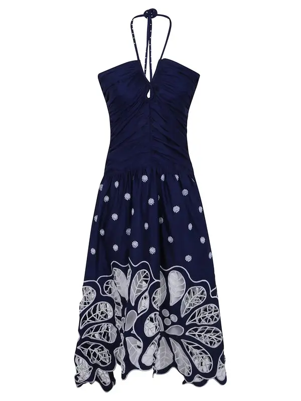 Farm Rio Sleeveless Midi Dress With Embroidered Detail - Blue