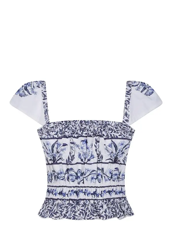 Farm Rio Floral Print Gathered Shirt - White