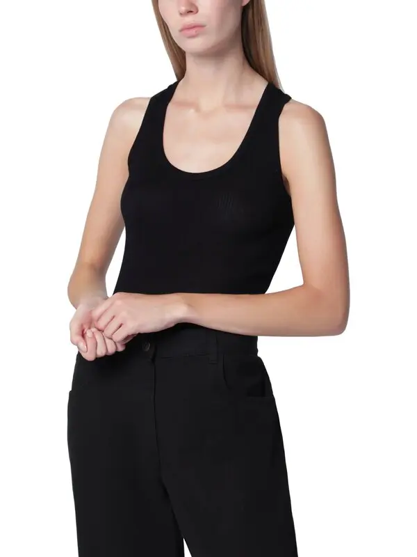THE ROW Slim Ribbed Cotton Tank Top - Black