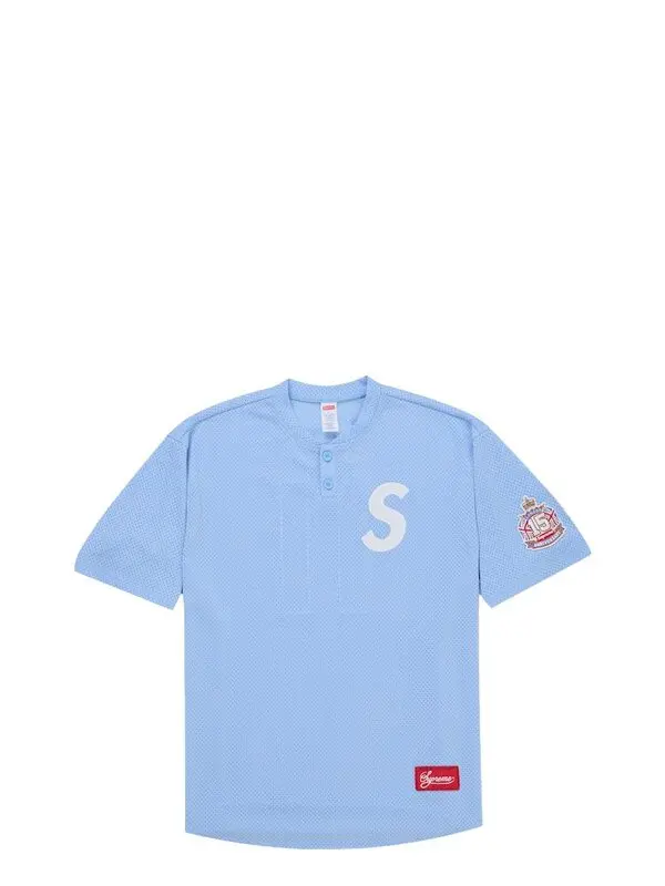 Supreme London Shop Logo Baseball Henley - Light Blue
