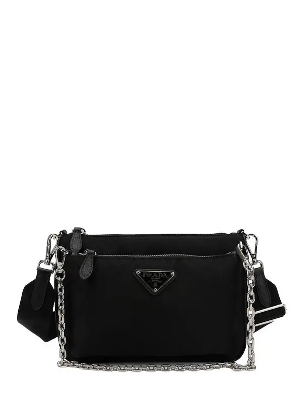 Prada Nylon Chain Link Shoulder Bag - Black
