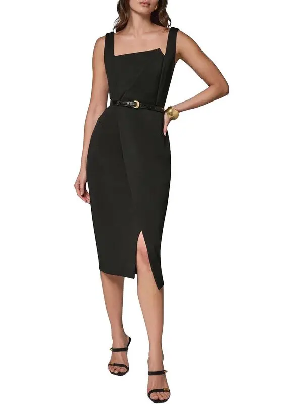 Donna Karan New York Faux Wrap Sheath Dress - Black