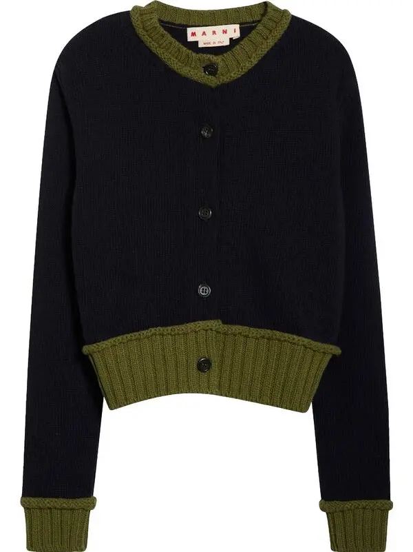 Marni Contrast Trim Wool Blend Cardigan - Bib84 Eclipse