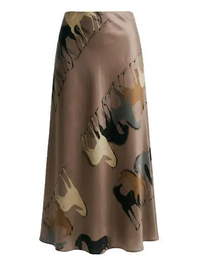 ALYSON EASTMAN Silk Charmeuse A-line Midi Skirt - Print