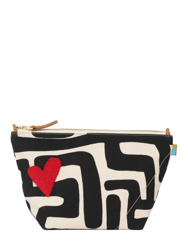 UBUNTU LIFE Xlarge Convertible Pouch With Beaded Heart Detail - Black Kuba