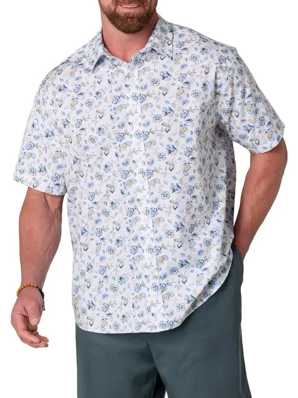 TRUE NATION BY DXL Big & Tall Sketch Leaf Print Sport Shirt - Blue Multi