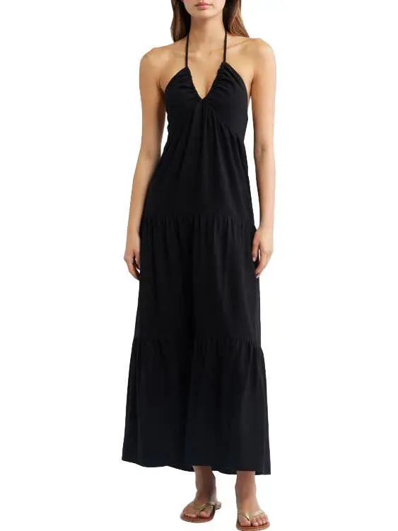 PACSUN Kenna Tiered Halter Midi Dress - Black