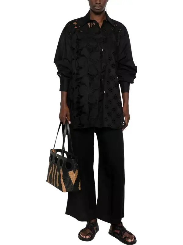 Ermanno Scervino Broderie Anglaise Floral Appliqué Shirt - Black