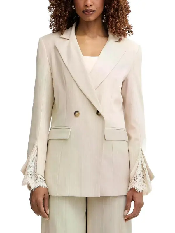 HAVEONE Pinstripe Lace-trim Blazer - Neutrals