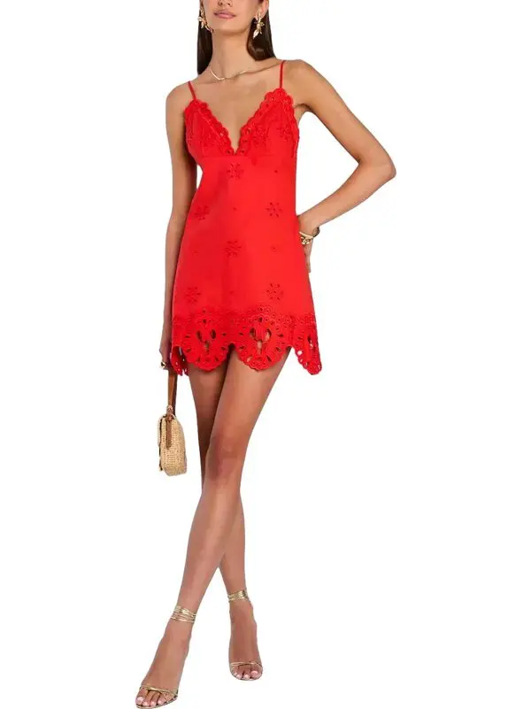 Retrofete Nebula Broderie Anglaise Mini Dress - Red