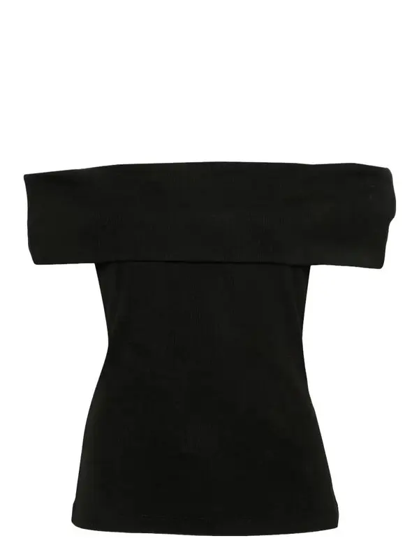 GESTUZ Drew Off-shoulder Ribbed-knit Top - Black