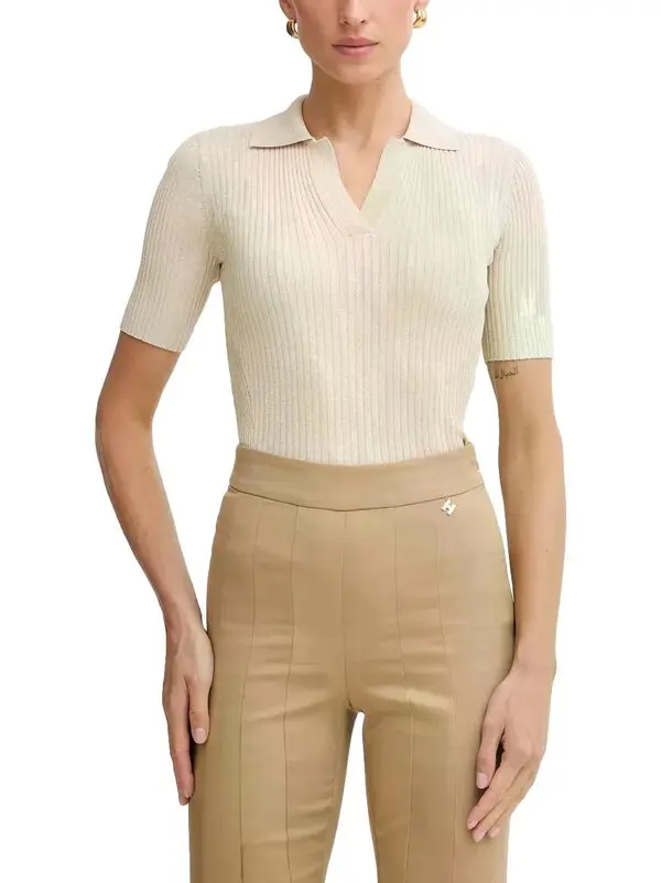 FRACOMINA Ribbed Knit V-neck T-shirt - Neutrals