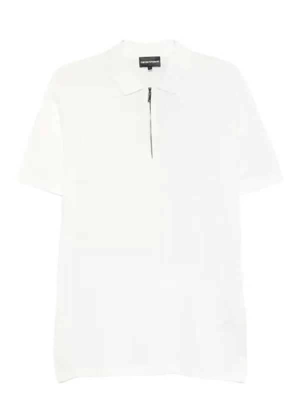 Emporio Armani Quarter-zip Logo-patch Polo Shirt - Neutrals