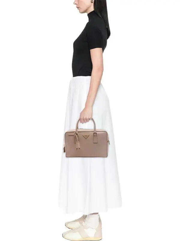 Prada Saffiano Lux Bauletto Satchel - Neutrals