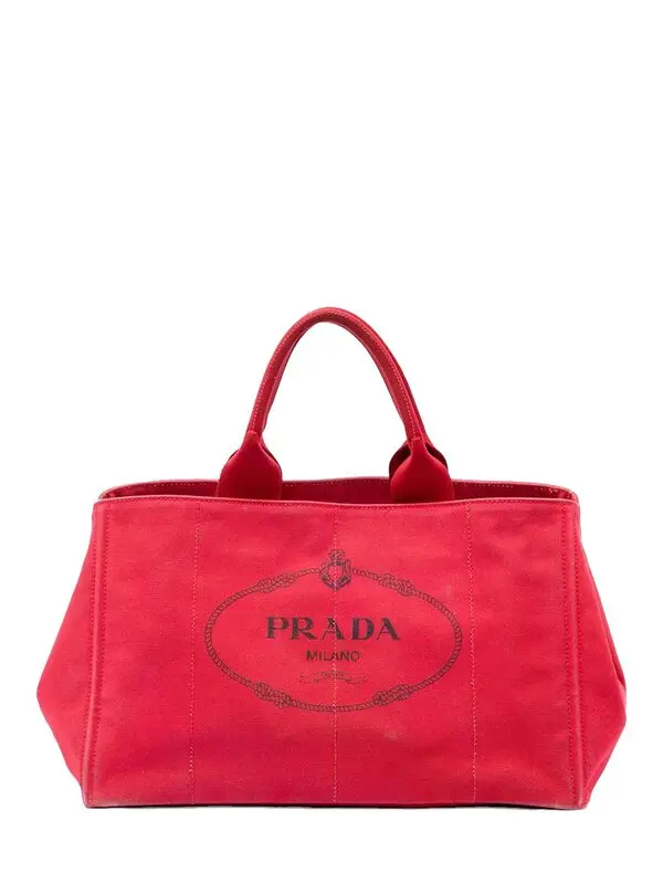 Prada Canapa Large Logo Satchel - Red