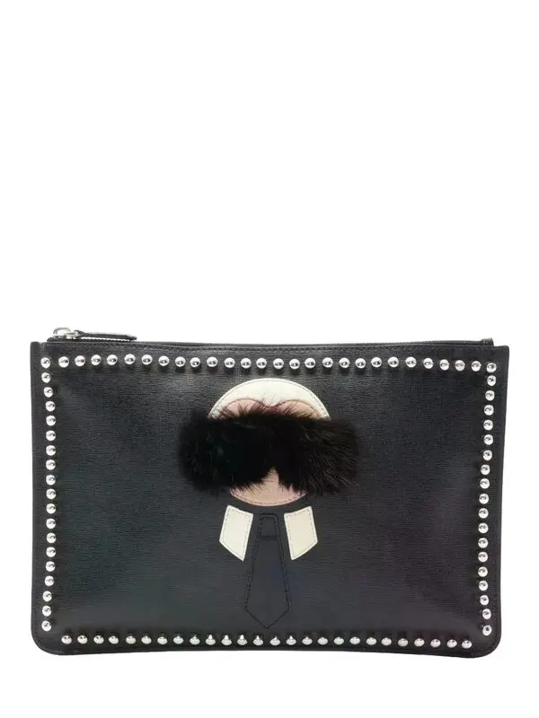 Fendi Karlito Calfskin Clutch Bag - Black