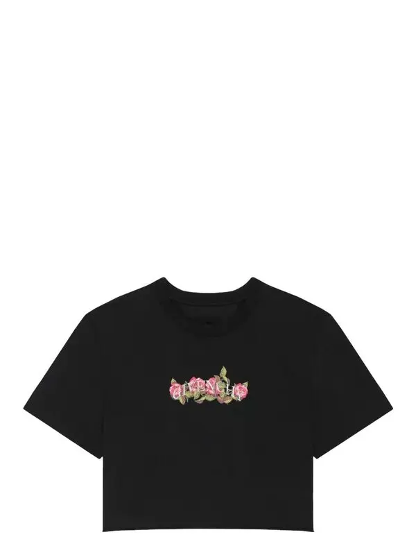 Givenchy Floral-print Cropped T-shirt - Black