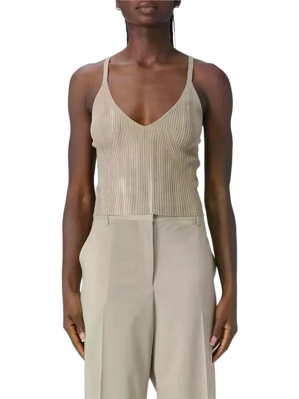 Emporio Armani Ribbed Knit V-neck Top - Neutrals