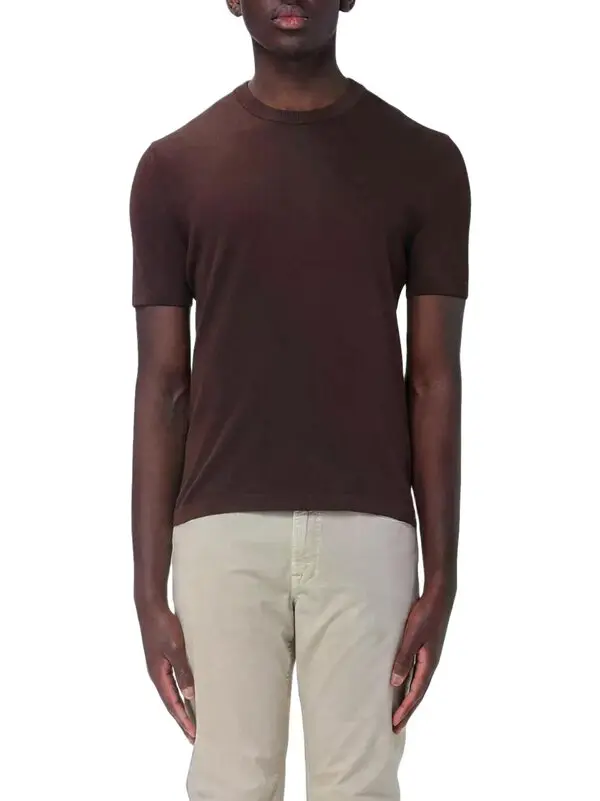 BROOKSFIELD Short-sleeve Crew-neck Sweater - Brown