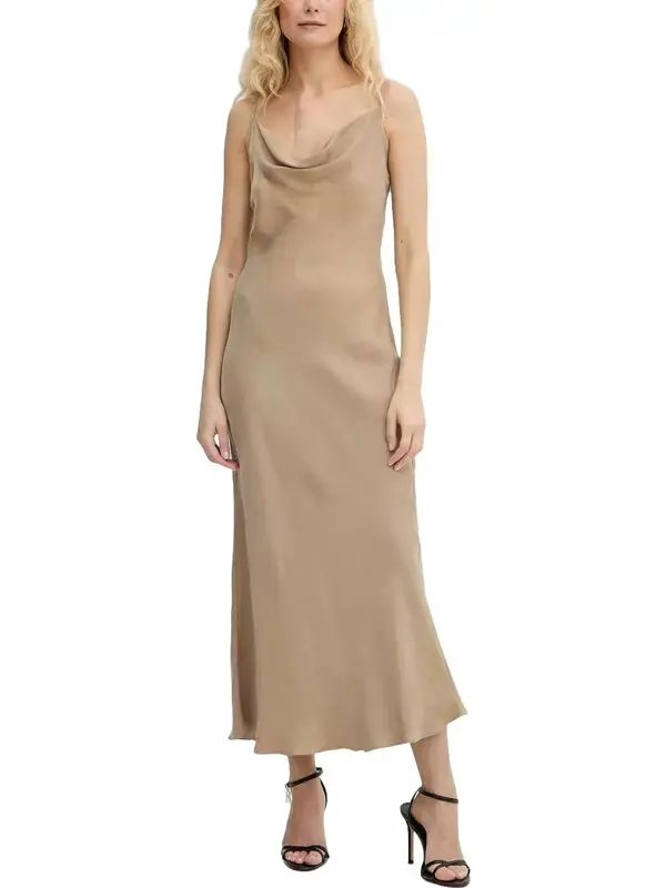 Guess Beige Satin Cowl Neck Midi Dress - Neutrals