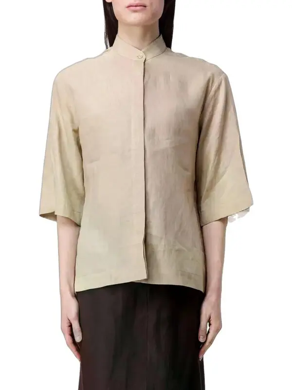 COLMAR Mandarin Collar Short Sleeve Shirt - Neutrals