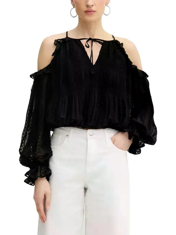 Guess Ruffled Cold-shoulder Blouse - Black