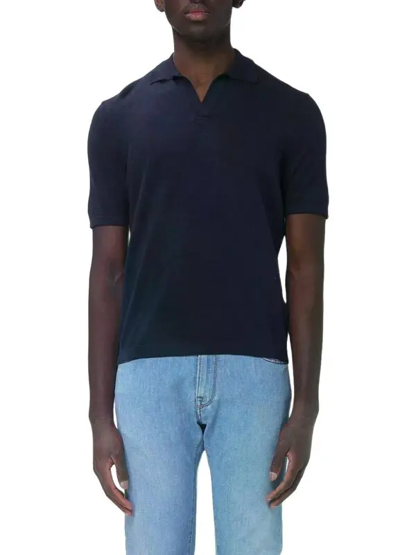 BROOKSFIELD Bowling-collar Linen T-shirt - Blue