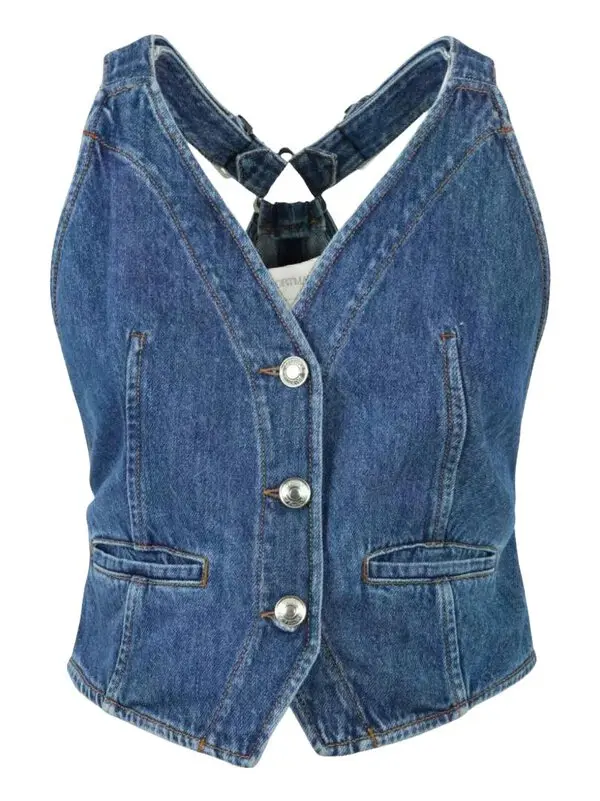 Sportmax Buckle-strap Denim Waistcoat - Blue