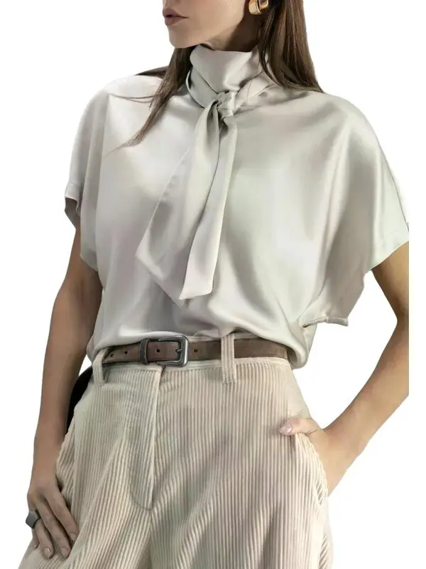 Brunello Cucinelli Short-sleeve Satin Blouse - Neutrals