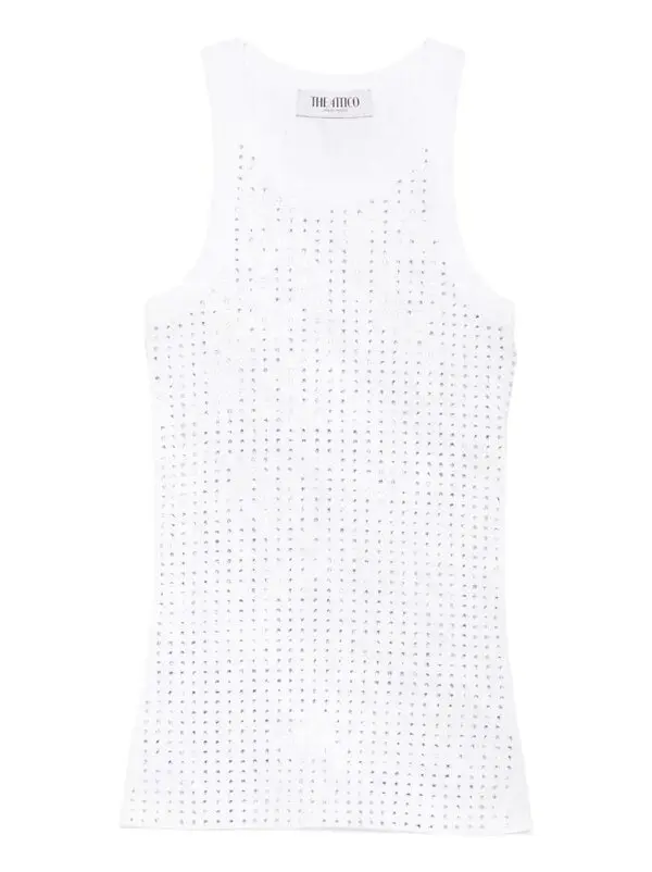 Attico Rhinestone Embellished Racerback Tank Top - White