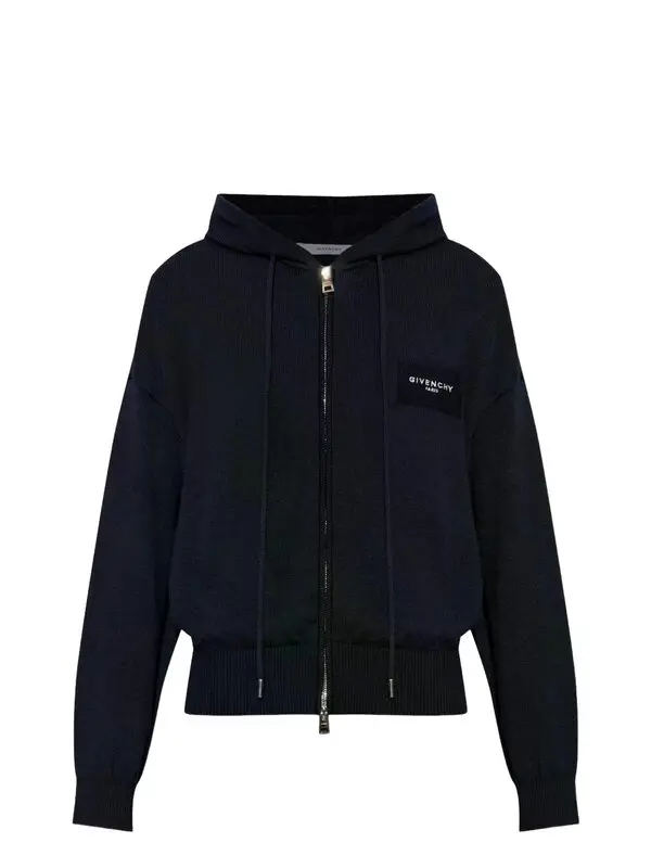 Givenchy Logo Patch Zip-up Hoodie - Blue