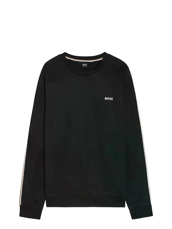 BOSS Logo Print Side Stripe Sweatshirt - Black