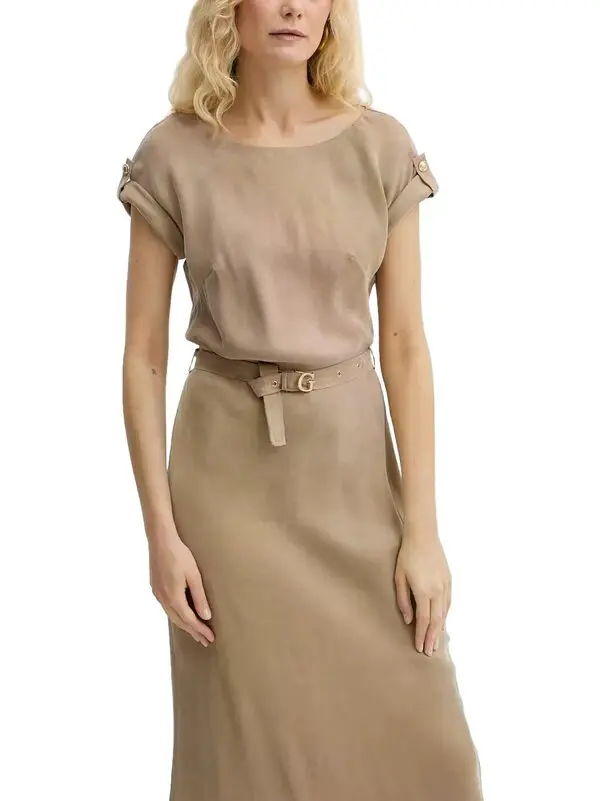 Guess Belted Button-detail Midi Dress - Neutrals