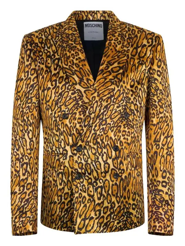 Moschino Leopard-print Double-breasted Blazer - Yellow