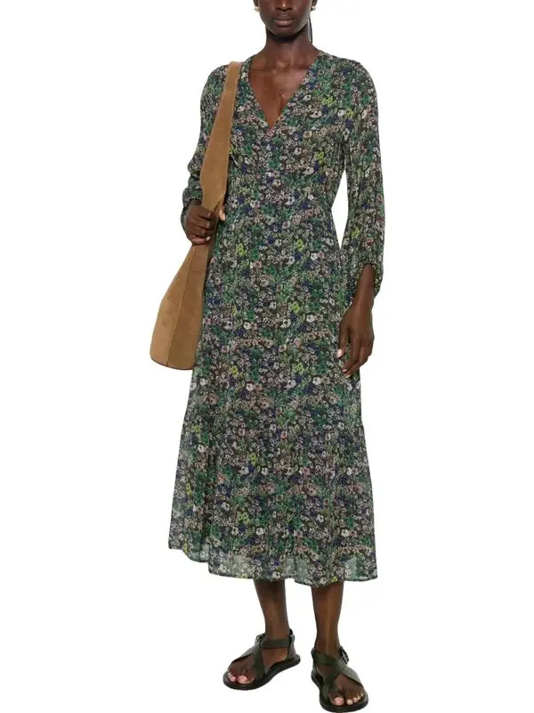 Marc O'polo Floral Print V-neck Midi Dress - Brown