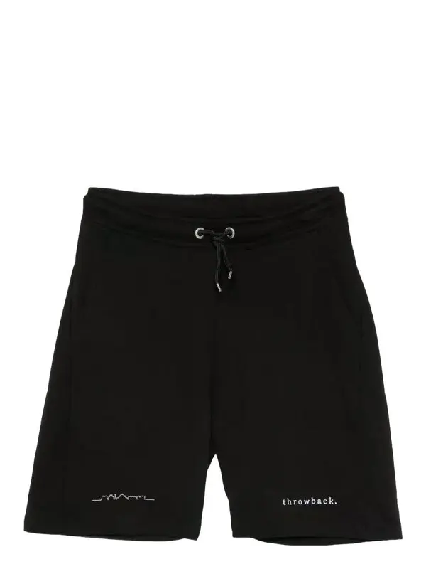 THROWBACK. Embroidered Drawstring Shorts - Black