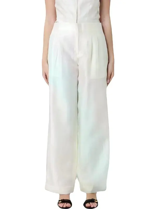 Staud Pierre Wide-leg Trousers In Light Beige Satin - Neutrals